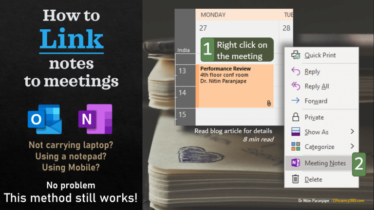Link notes to meetings using OneNote